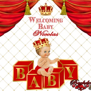 Red Prince Theme Backdrop, Red Crown Prince Backdrop, Red Prince Baby ...