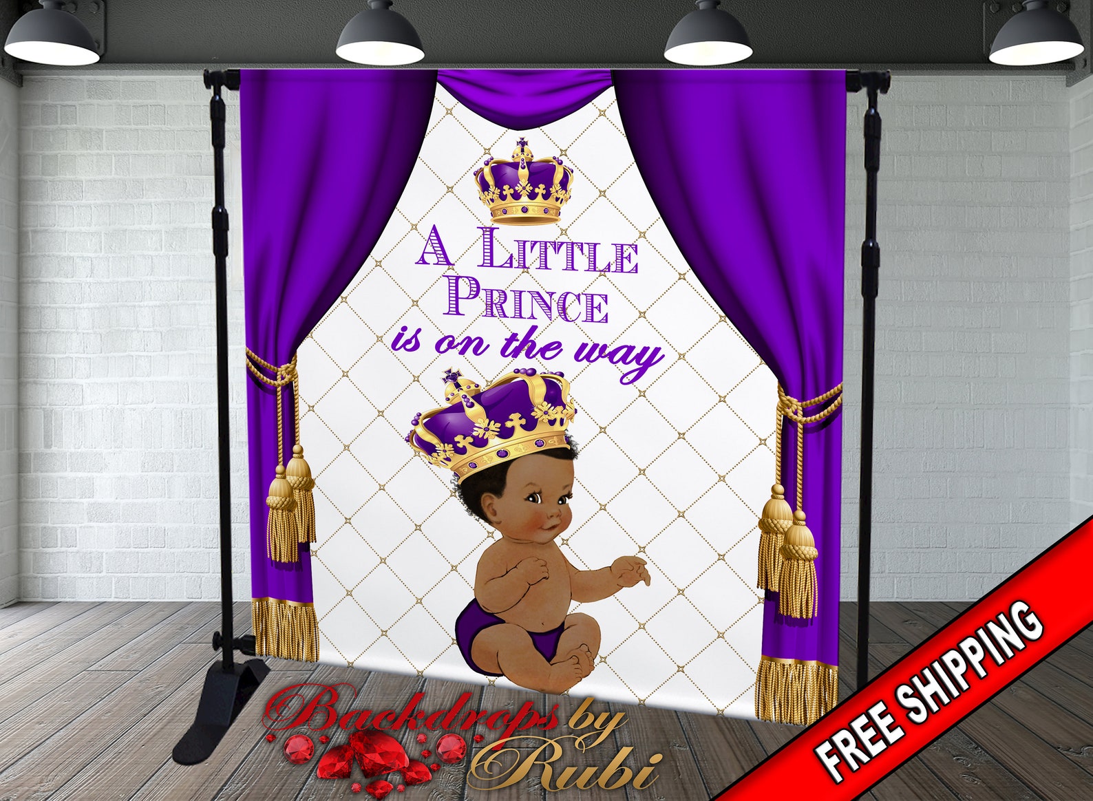 Prince Theme Backdrop, Purple Crown Prince Backdrop, Royal Prince Baby ...