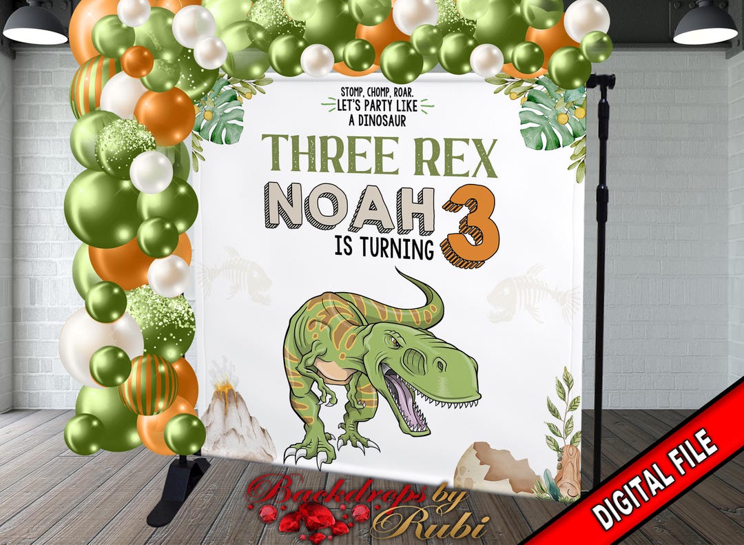 Dinosaur Backdrop, Dinosaur Photo Backdrop, Three Rex Birthday Backdrop ...