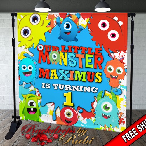 Little Monster Birthday Backdrop Colorful Party Decoration - Etsy