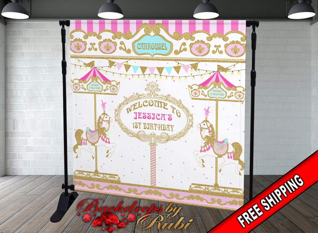 Carousel Backdrop, Carousel Party Backdrop, Carousel Banner, Pink and ...