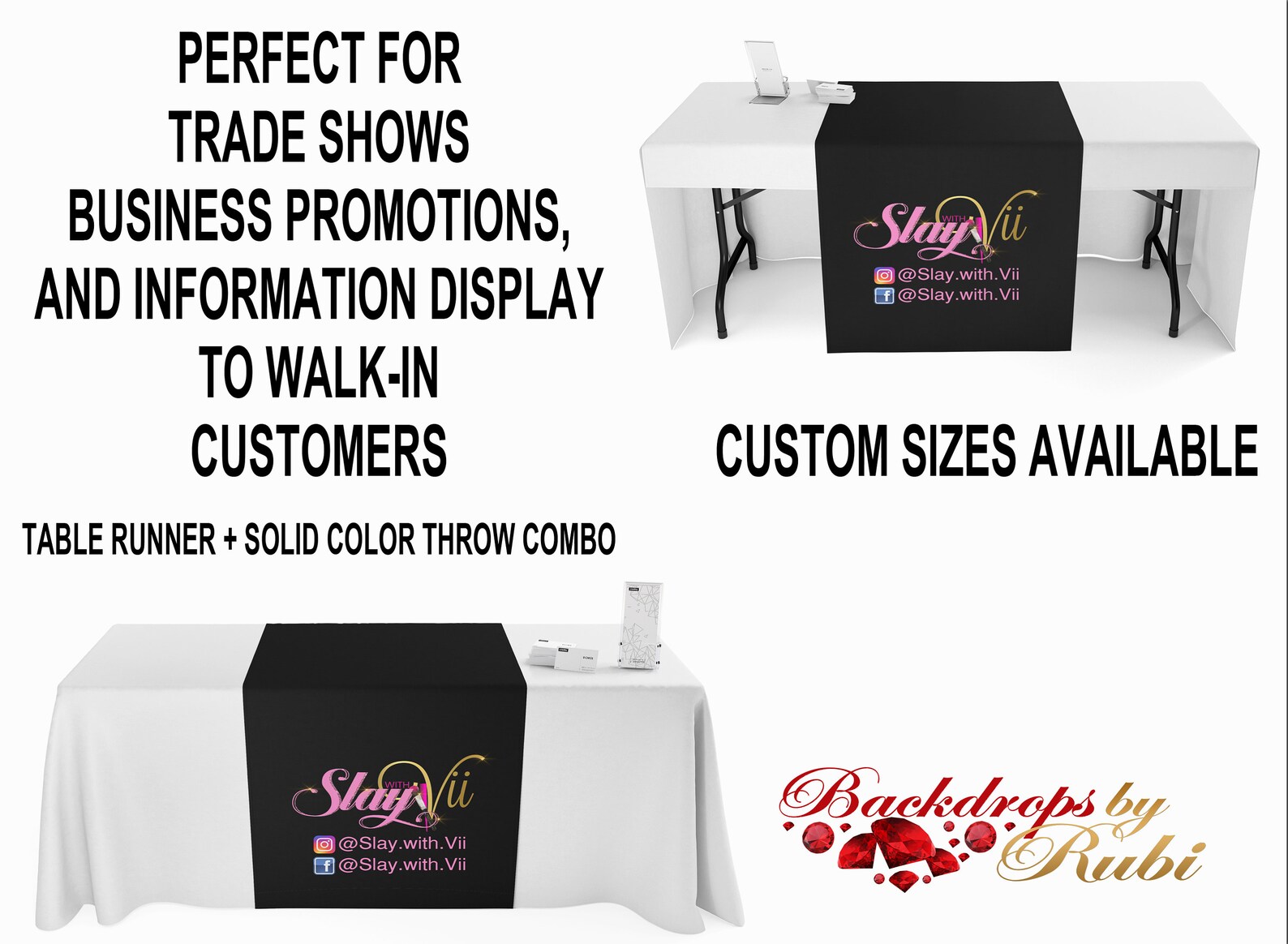 Custom Table Runner, Table Cover, Table Runner + Solid Color Throw ...