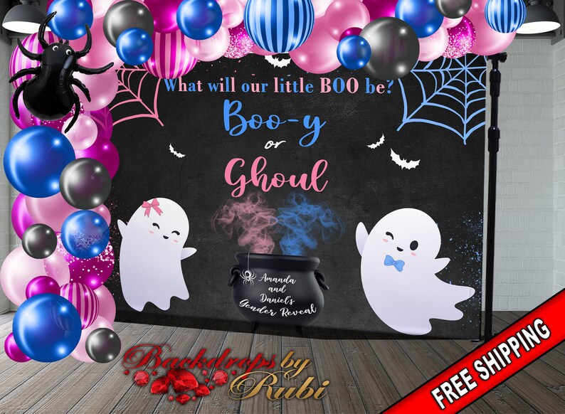 Halloween Gender Reveal Backdrop Halloween Baby Shower Boo-y - Etsy