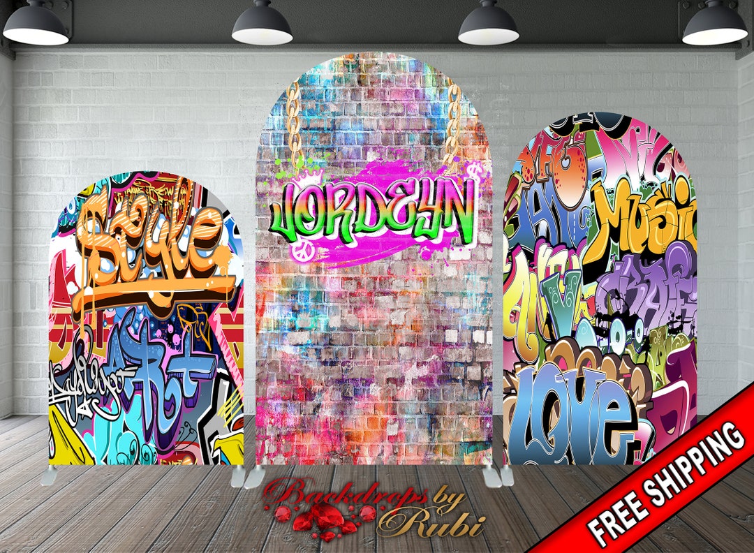 Graffiti Arched Backdrop, Graffiti Arched Banner, Arched 80's 90's Hip ...