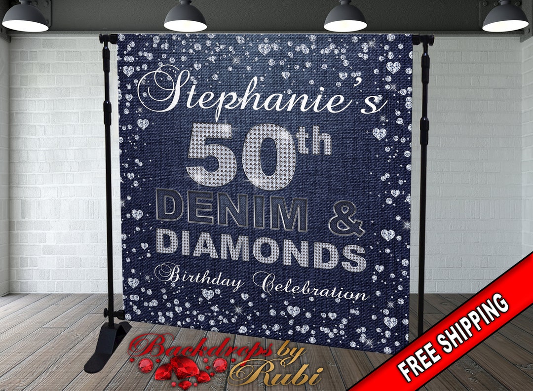 Denim and Diamonds Backdrop, Denim and Diamonds Birthday Backdrop ...