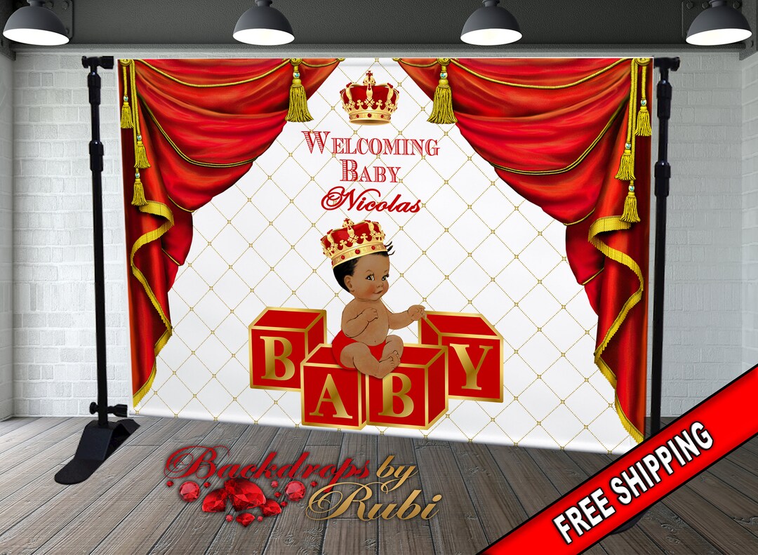 Red Prince Theme Backdrop, Red Crown Prince Backdrop, Red Prince Baby ...