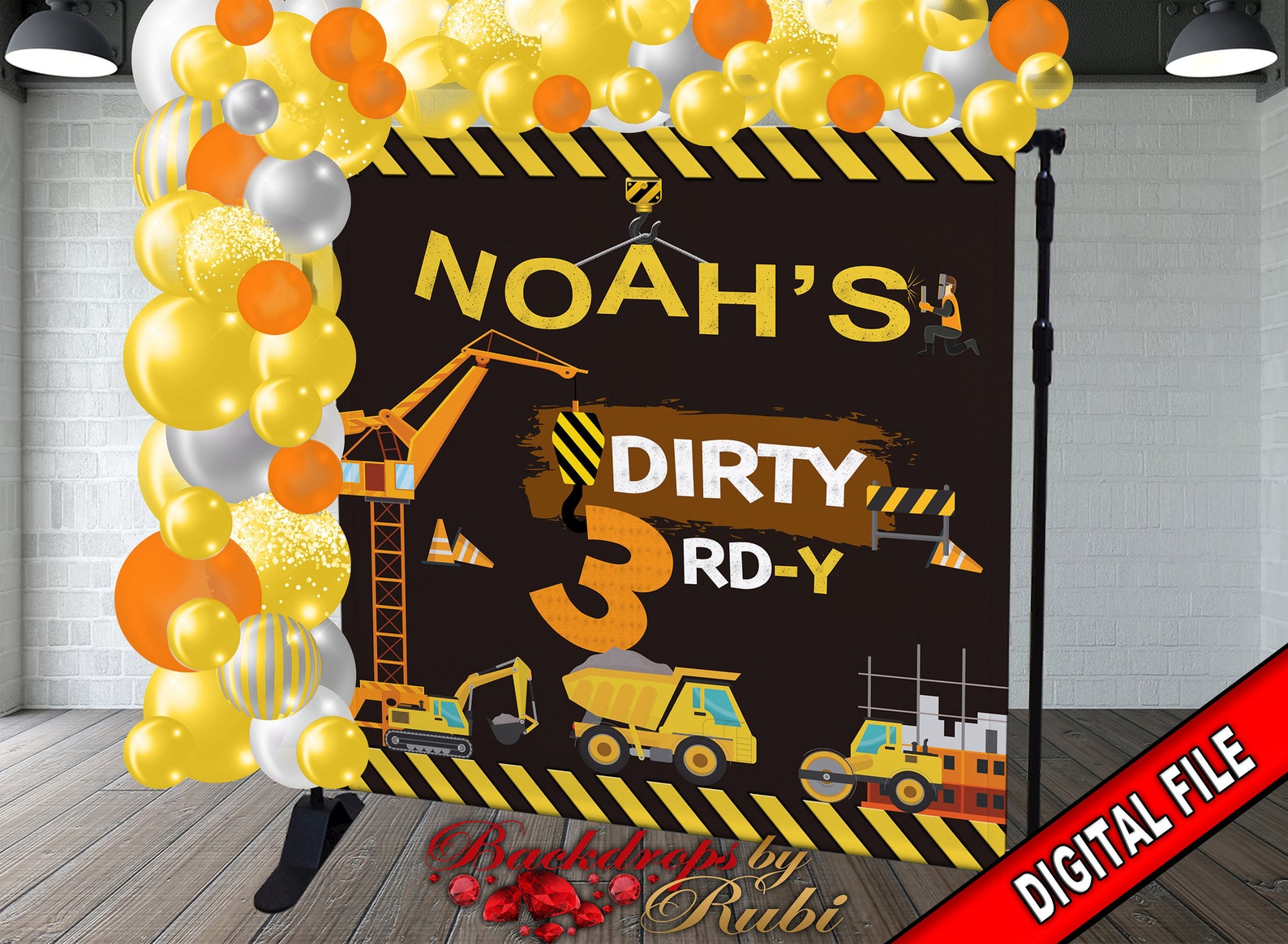 Construction Backdrop, Construction Birthday Banner, Construction ...