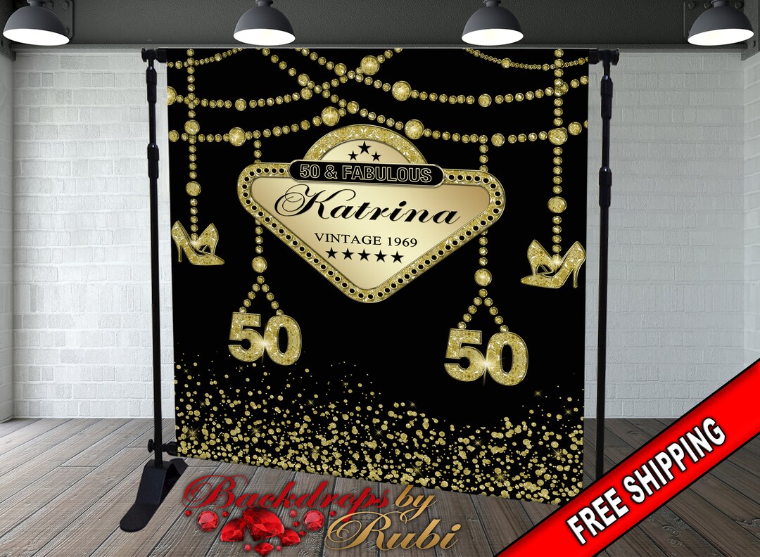 50th Birthday Backdrop, High Heels Gold Backdrop, Birthday Party ...