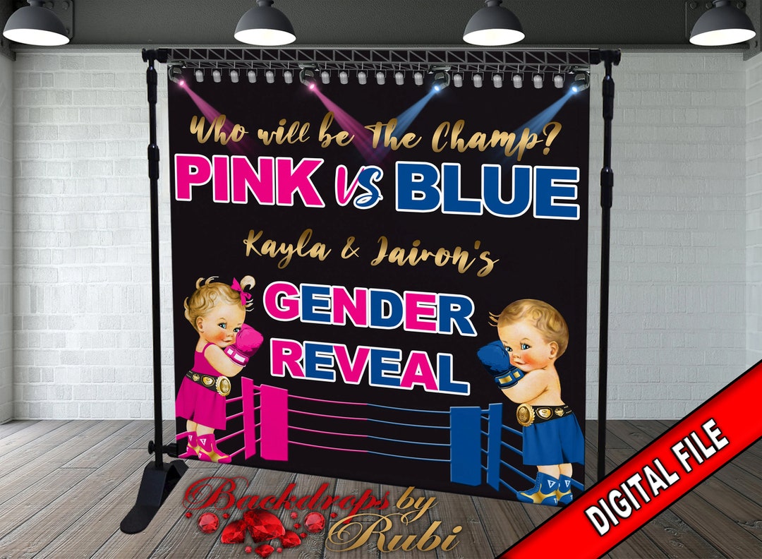 Boxing Gender Reveal Backdrop, Pink Vs Blue Backdrop, Gender Reveal ...