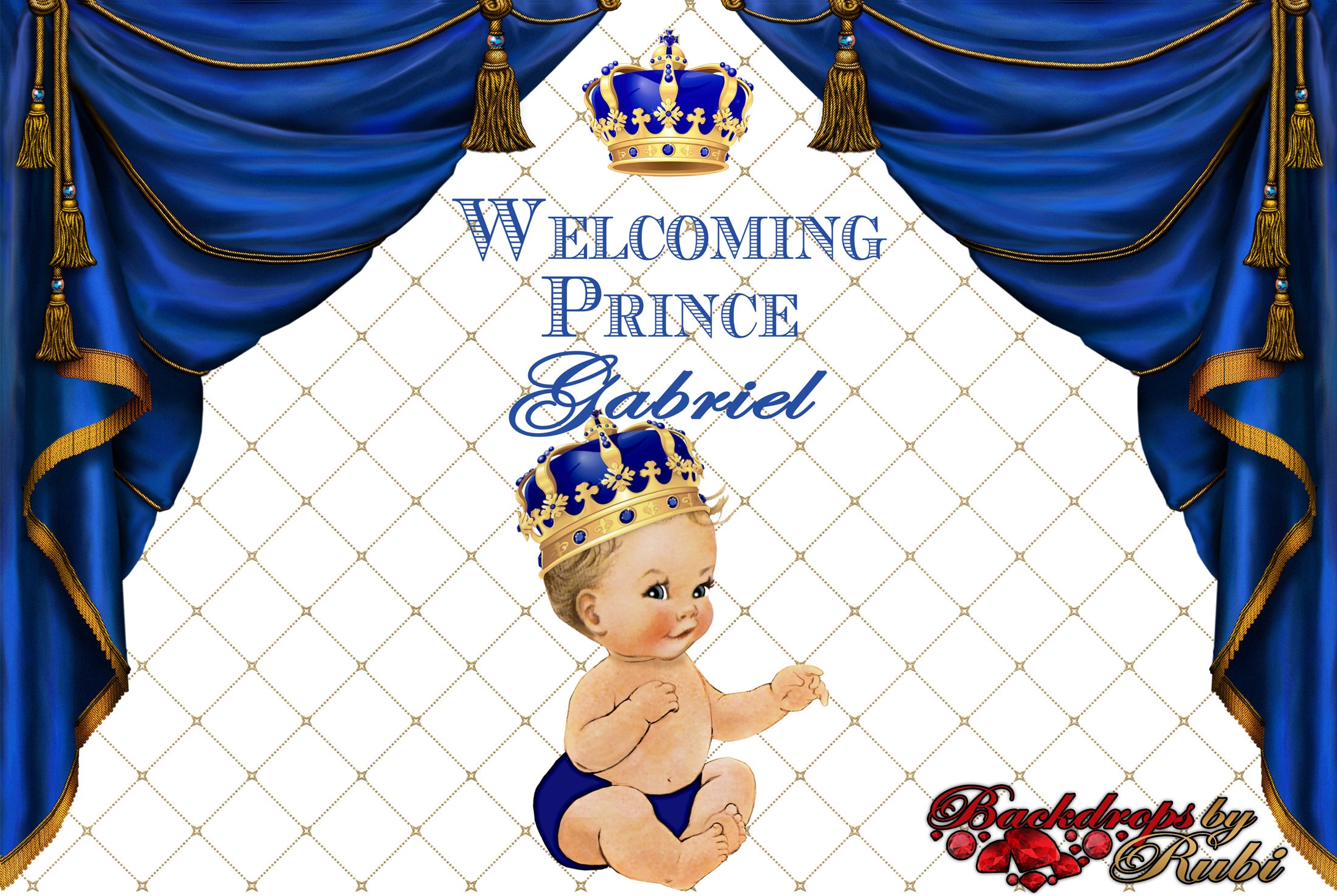 Royal Prince Theme Backdrop, Blue Crown Prince Backdrop, Royal Prince ...
