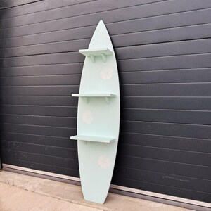 Decorative Surfboard Shelf With Hibiscus Accents in Mint Turquoise - Etsy