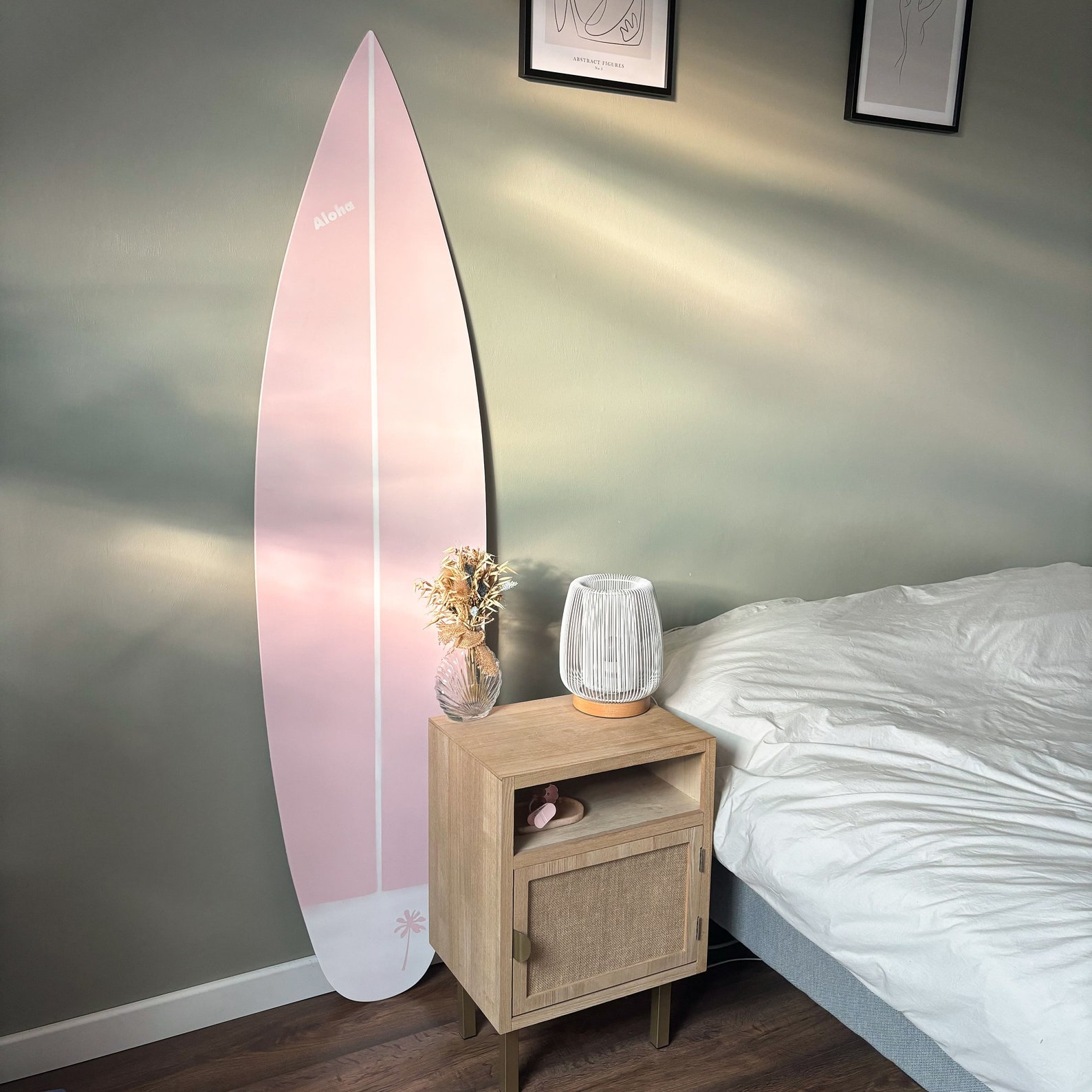 Wooden Decorative Surfboard in Baby Pink and Green for Coastal Room ...