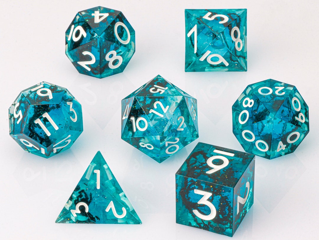 Blue Algae Dice, Resin Dnd Dice Set, Handmade Sharp Edge Dice ...