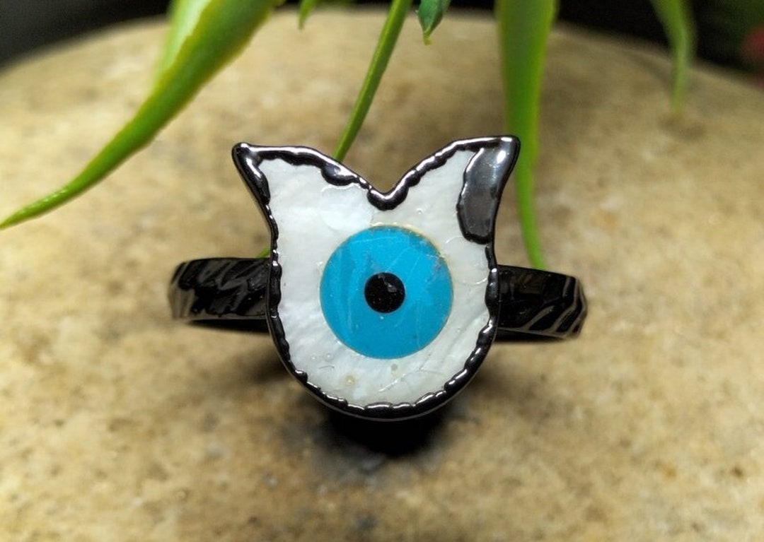 NATURAL TURKISH EVIL Eye Ellipse Ring Fancy Shape Evil Eye Gemstone ...