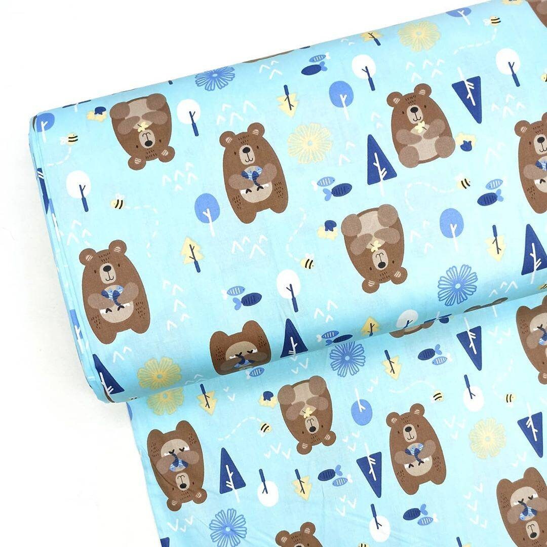 Bear fabric textile by the yard 100% cotton fabric for girl / | Etsy