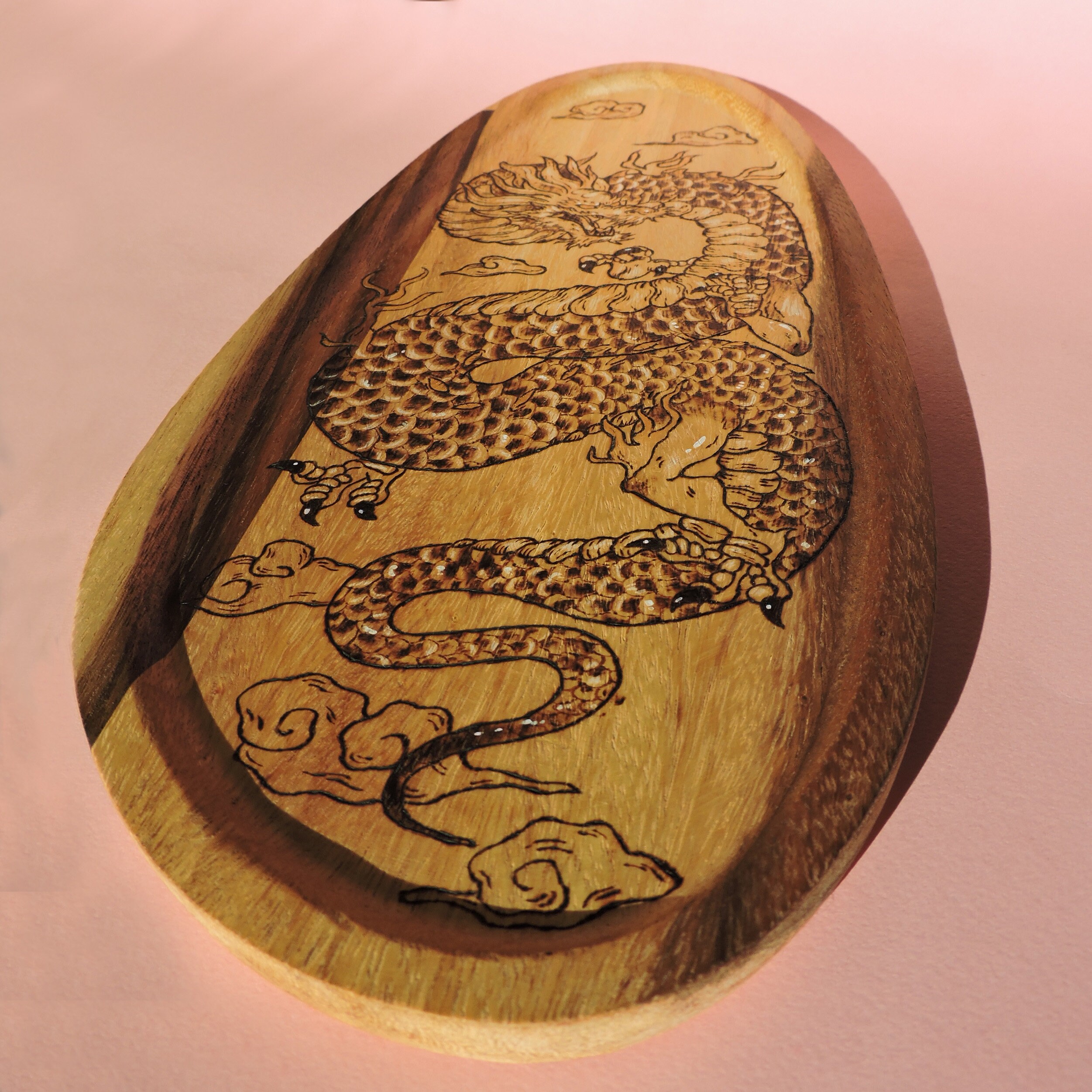 Dragon Wood Tray. Natural Wood Chopping Board. Pyrography Wood Tray ...