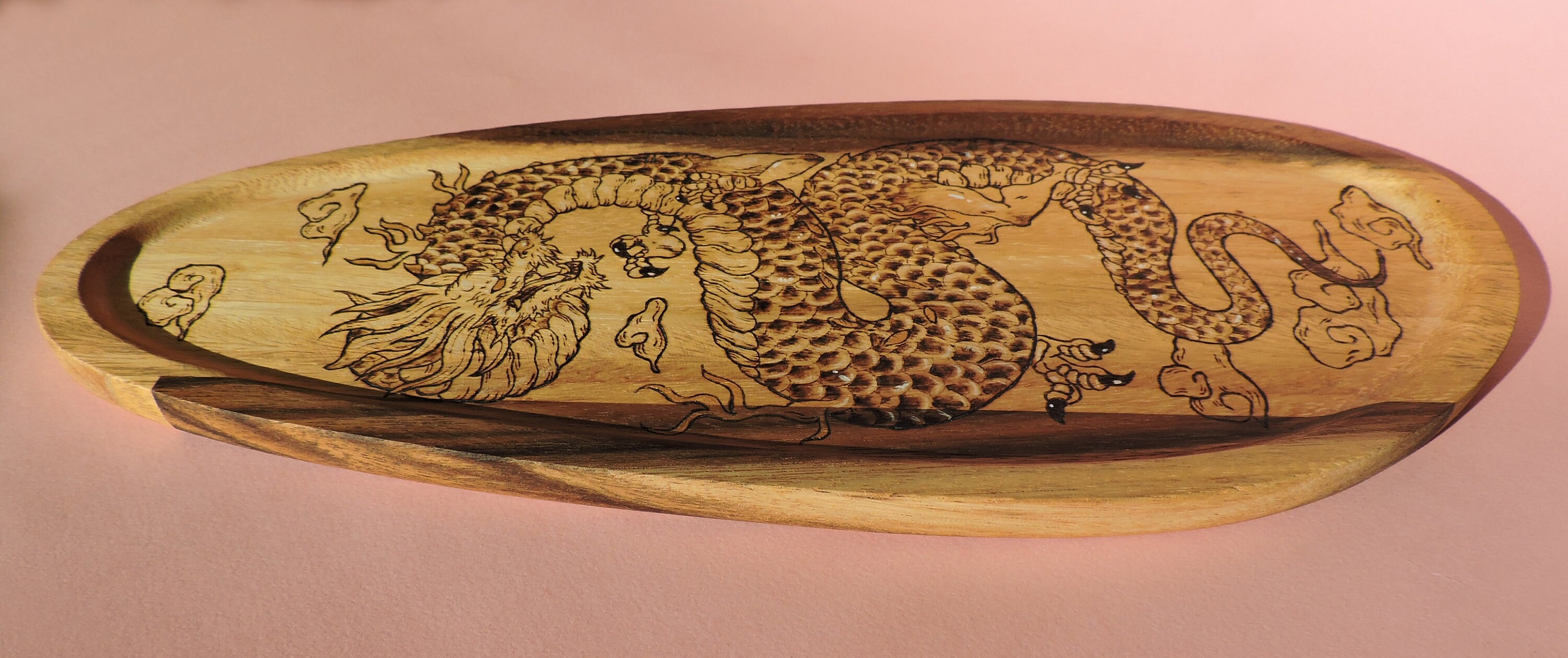 Dragon Wood Tray. Natural Wood Chopping Board. Pyrography Wood Tray ...