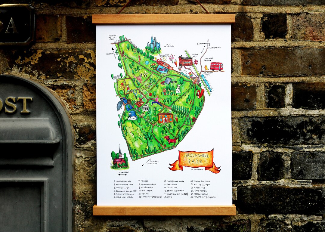 Brockwell Park Map by Bity Booker / Hand Drawn / Illustrated - Etsy