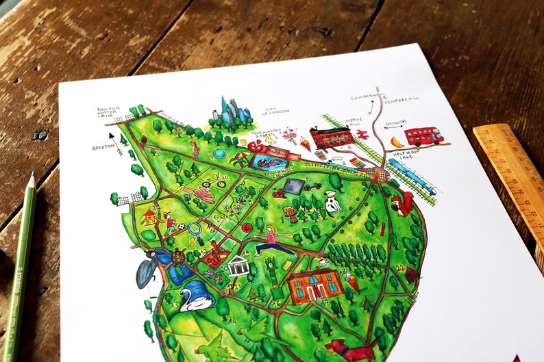 Brockwell Park Map by Bity Booker / Hand Drawn / Illustrated - Etsy