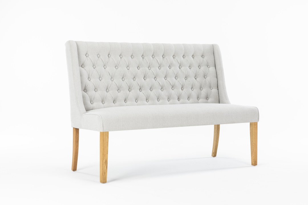 Padstow Upholstered Large Dining Bench in Easy-care Fabric With Solid ...