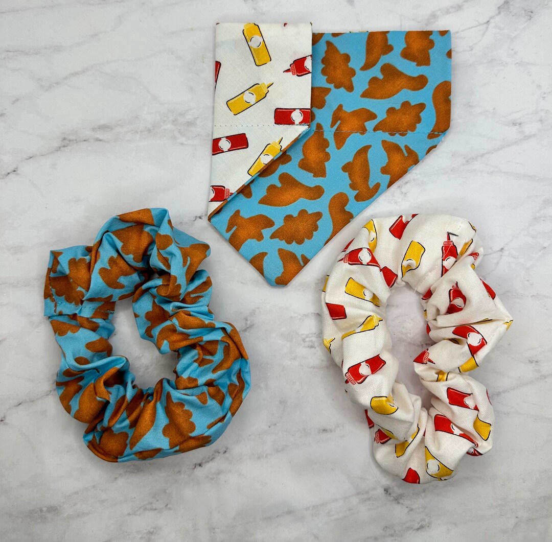 Dino Chicken Nuggets Ketchup Mustard Dog Bandana Matching Scrunchy Set ...
