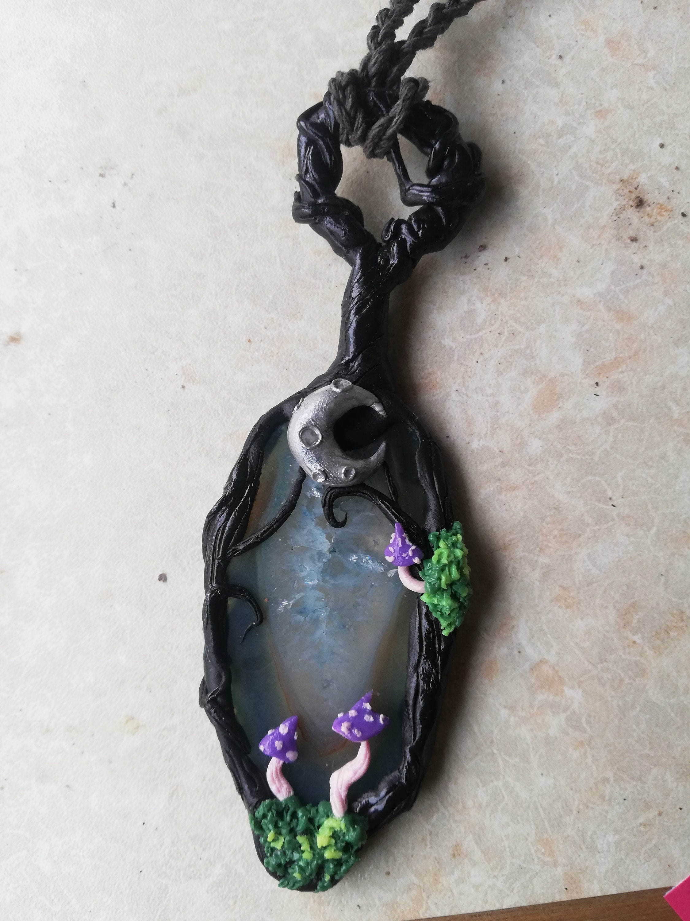 Magic elf necklace with Agatha gemstone moon mushrooms and - Etsy 日本