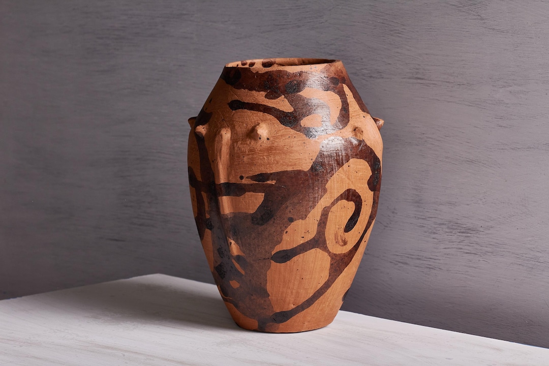 Barro Chorreado Vase: Unglazed Natural Oaxacan Clay Pottery With Oak ...