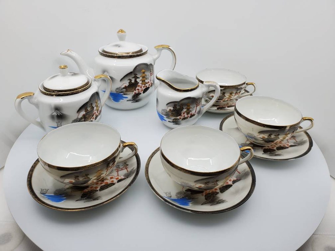 Rare Hayashi Kutani Japanese Bone China Tea Set With 4 Cups/saucers and ...