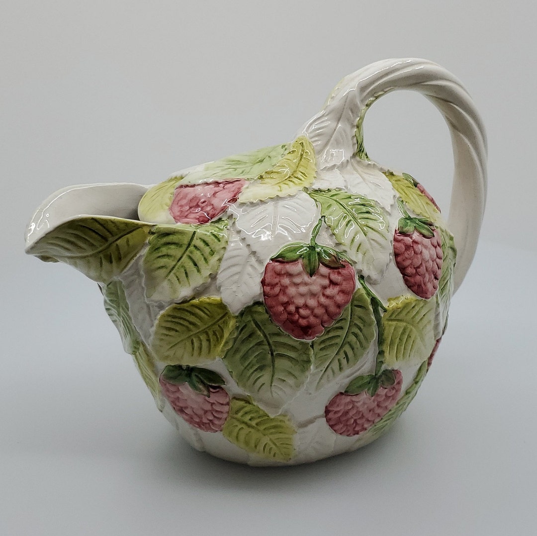 Vintage Italian Majolica Strawberry Pitcher, San Marco Ceramic Pitcher ...