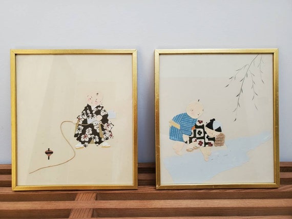 Japanese Paper Art Chigiri-e Art With Frame of a Child | Etsy