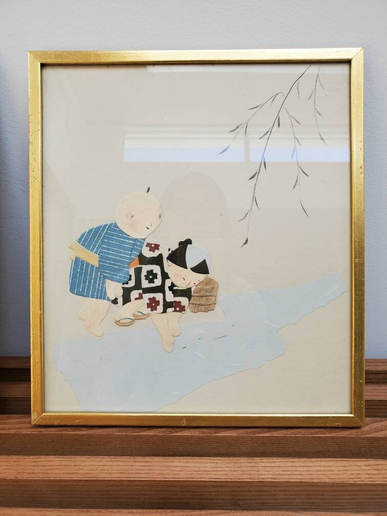Japanese Paper Art Chigiri-e Art with Frame of a Child | Etsy