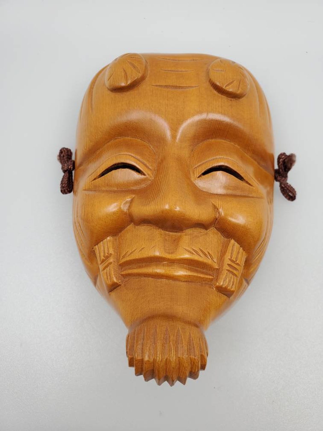 Vintage Carved Natural Wood Japanese Noh Kabuki Mask, Okina Kyogen ...