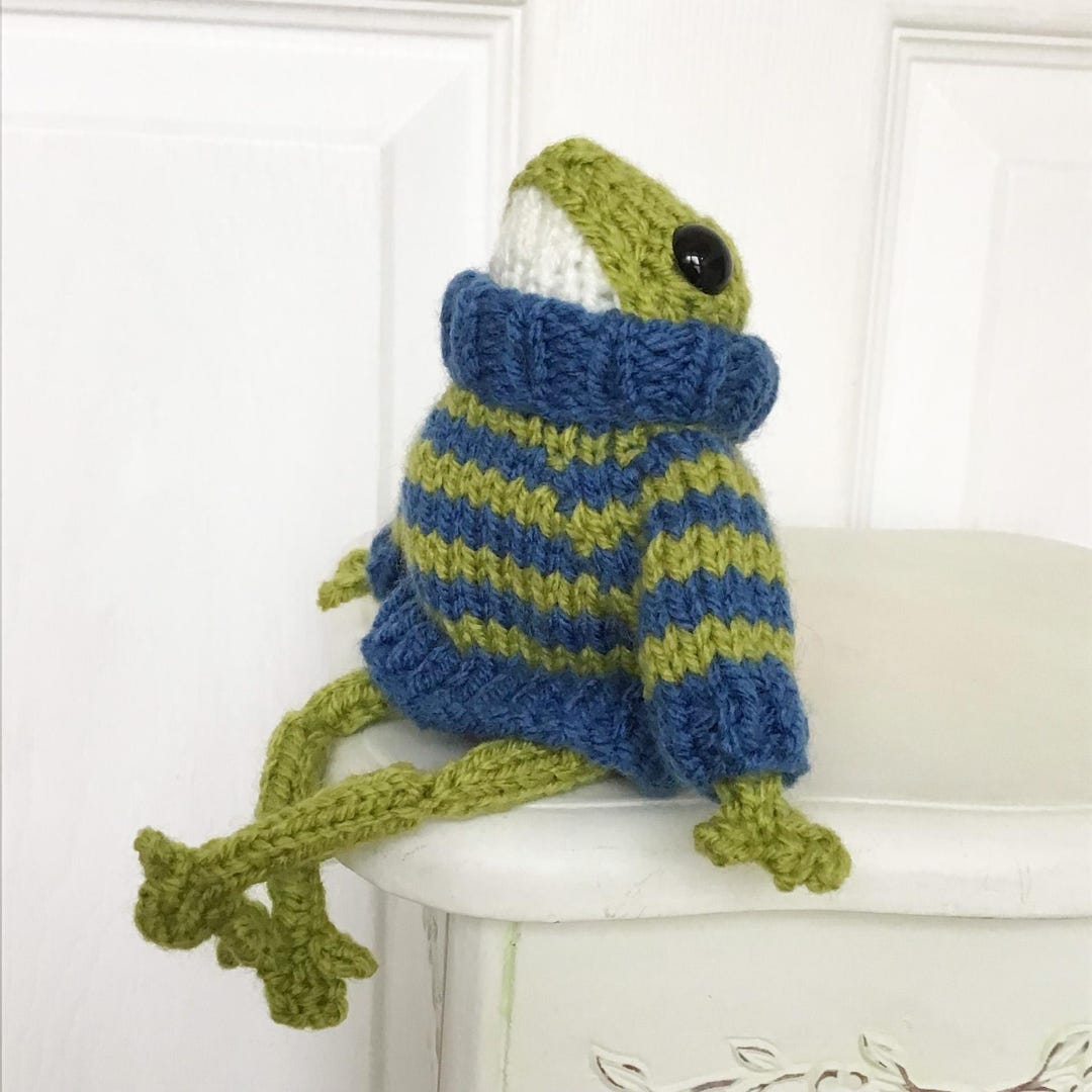 Hand Knitted Frog in Striped Sweater, Cute Birthday Gift, Valentines ...