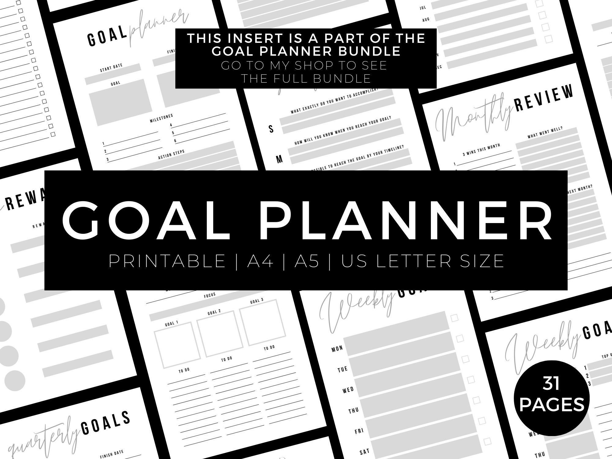 Printable Yearly Goal Planner Printable Goal Planner Insert Minimalist ...