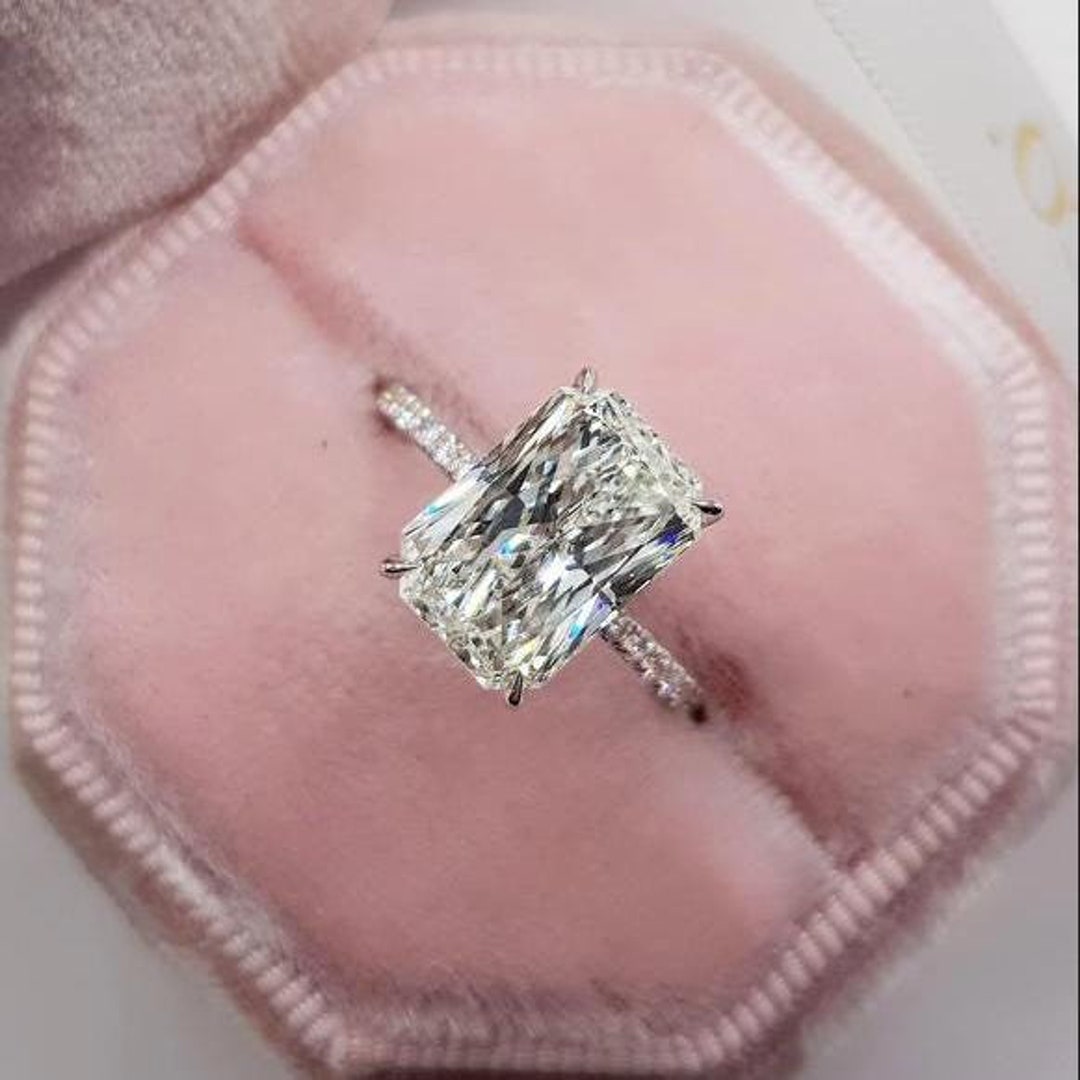 Elongated Radiant Cut Moissanite Engagement Ring Radiant Cut Hidden ...
