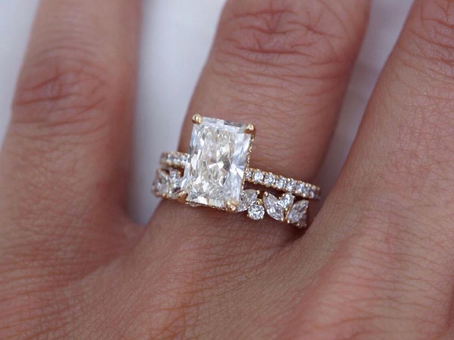 Marquise and Round Moissanite Notched Wedding Band Matching Stackable ...