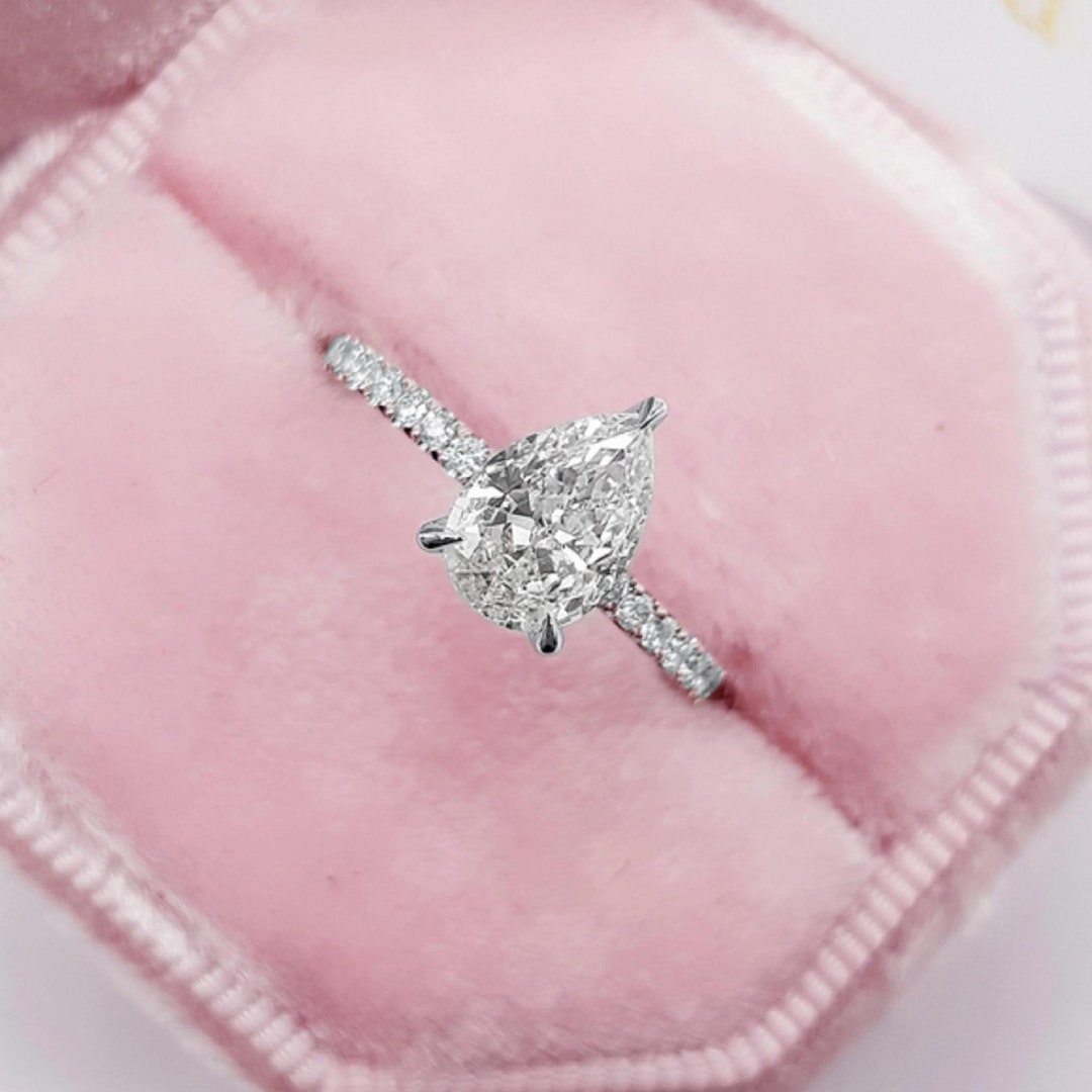 Pear Shaped Solitaire Ring, 1.5ct 9x6mm Pear Shaped Moissanite ...
