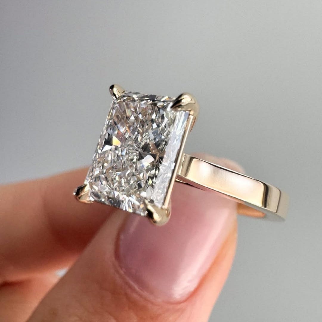 Art Deco 7x10 MM Iced Out Radiant Cut Moissanite Solitaire 14k Solid ...