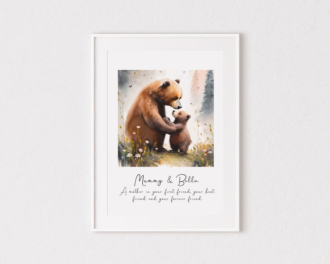Personalised Cute Mother and Child Bear Print, Gift, Gifts, Mum, Mam ...