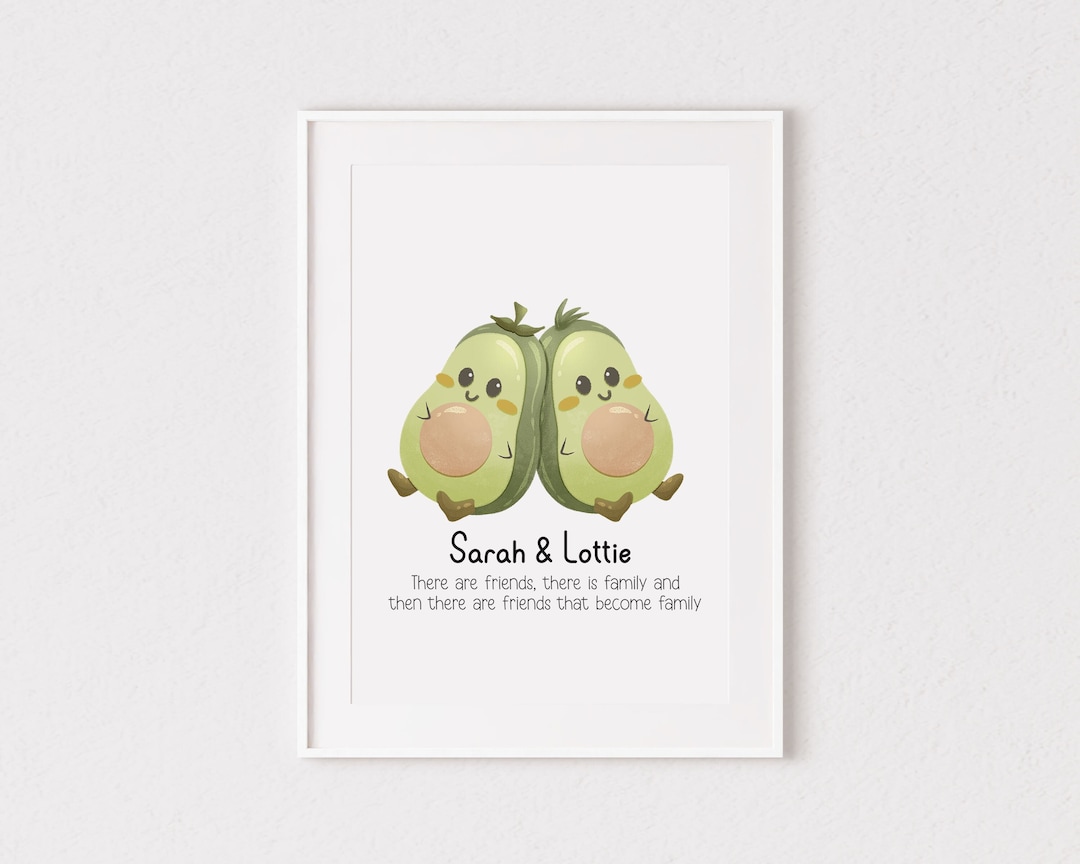 Cute Personalised Avocado Friends Print, Friendship, Best Friends, Gift ...