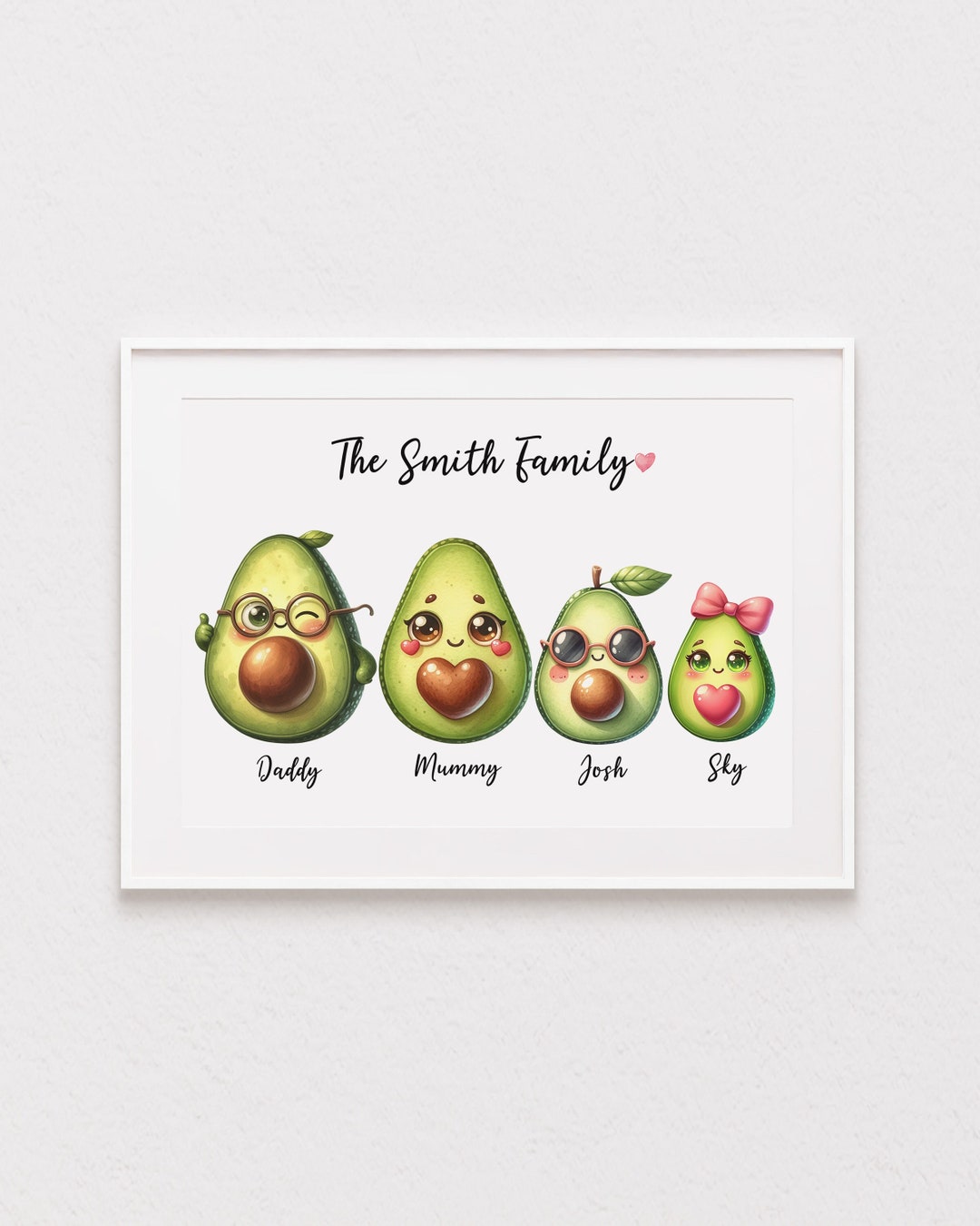 Cute Personalised Avocado Family Print, Gift, Mother, Mum, Daughter ...