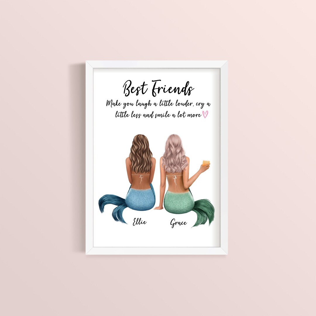Personalised Mermaid Best Friends Print, A4, A5, Gift, Birthday ...