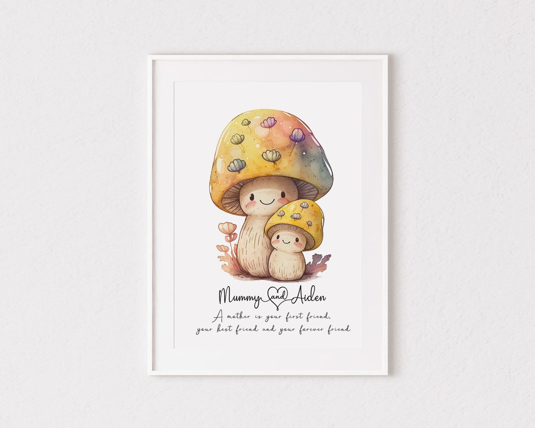 Personalised Mum and Child Mushroom Print, Mushrooms, Gift, Mother ...