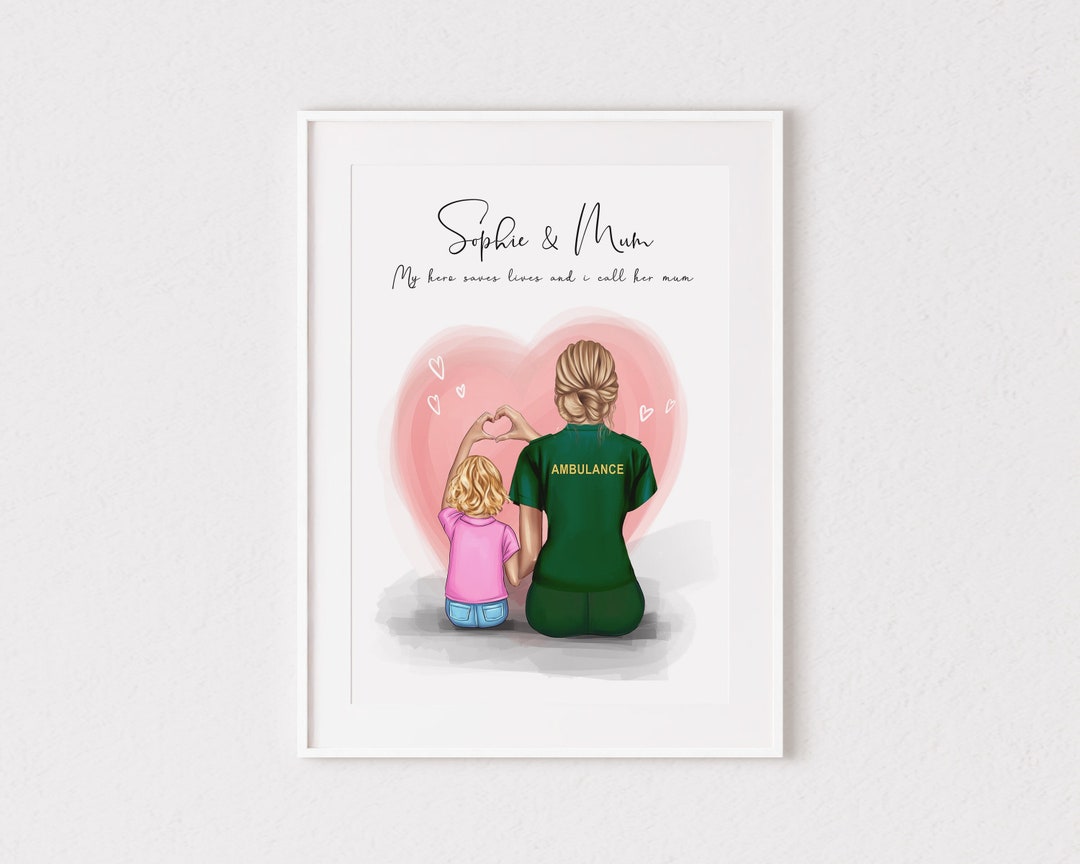 Personalised Mother and Daughter Paramedic Print, Mother, Mummy, Mum ...