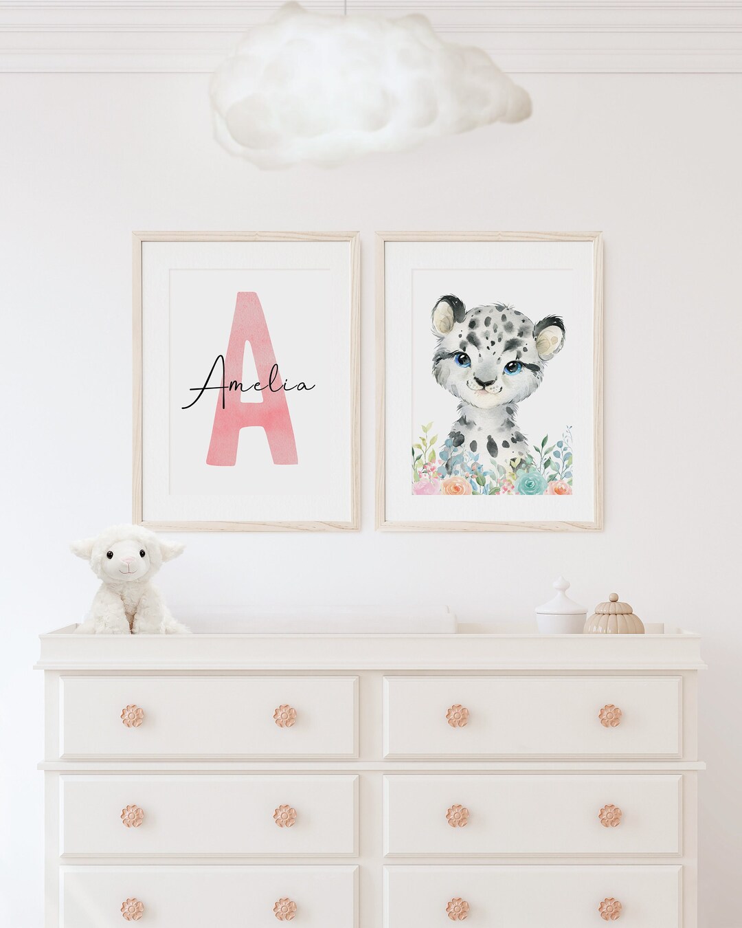 Set of 2 Personalised Snow Leopard Prints, Snow Leopard, Kids Decor ...