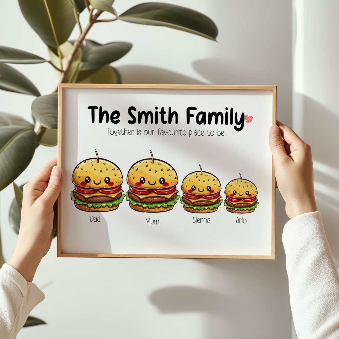 Digital Personalised Burger Family Print, Foodie, Family, Son, Daughter ...