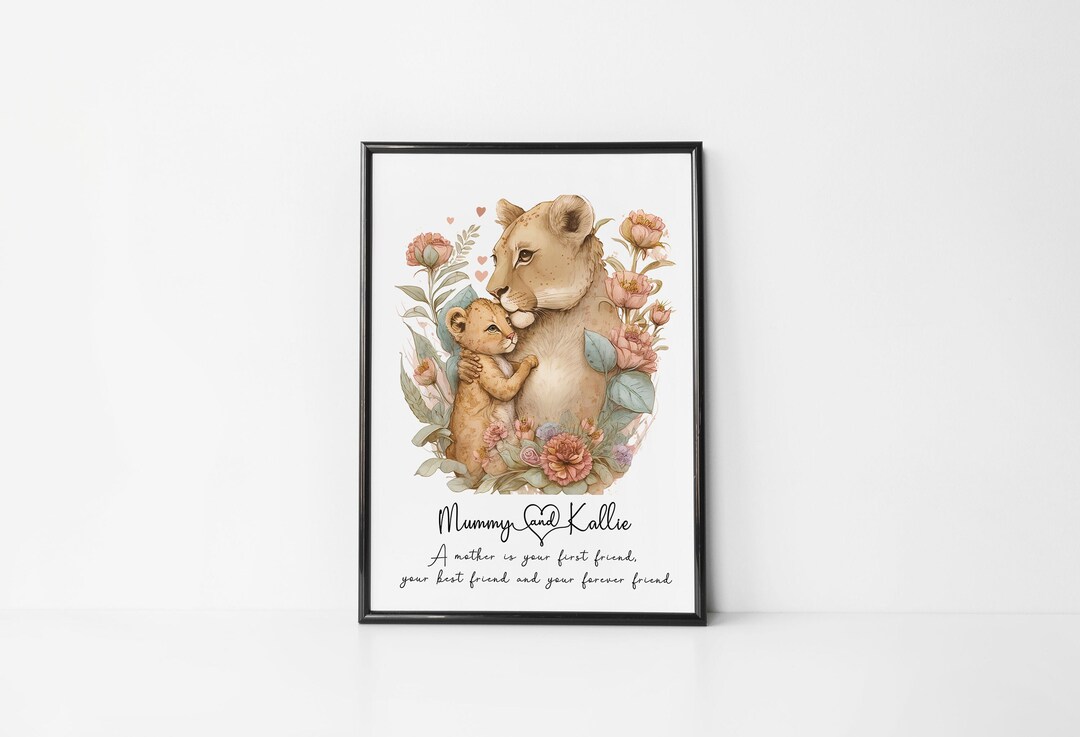 Personalised Mum and Child Lion Print, Lioness, Animal Lover, Gift ...