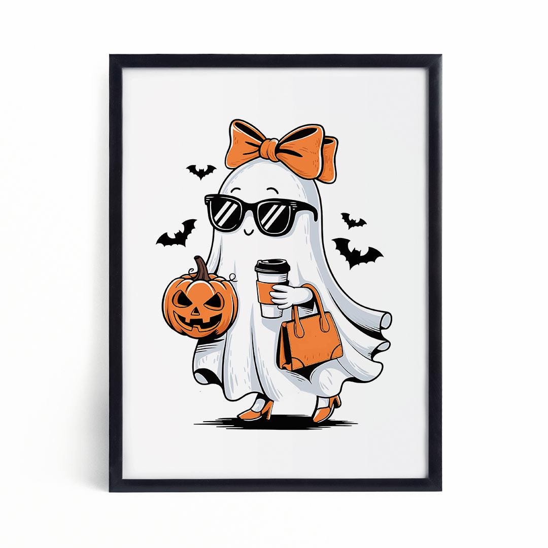 Cute Ghost Print, Halloween, Groovy, Pink, Pastels, Decor, Decorations ...