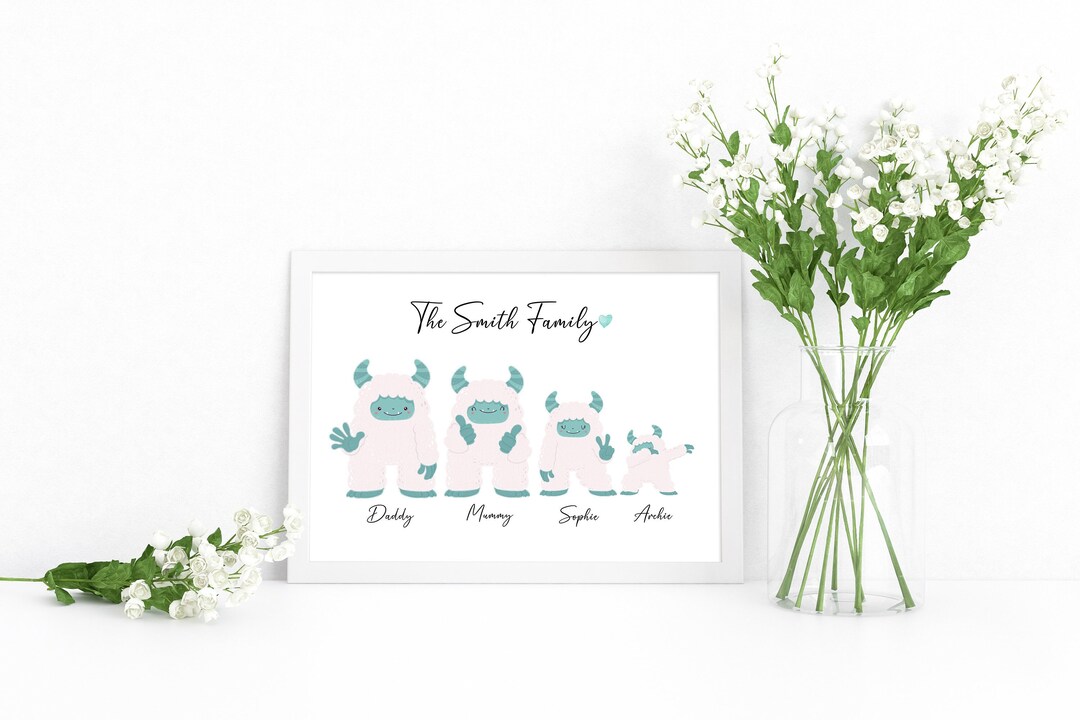 Cute Personalised Yeti Family Print, Gift, Mother, Mum, Daughter, Son ...