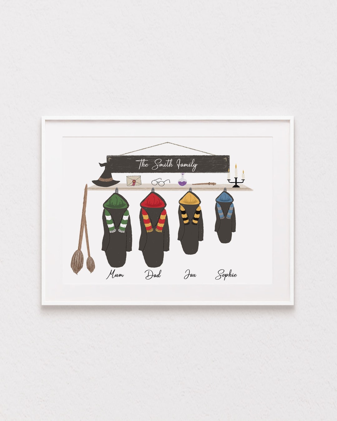 Personalised Wizard Family Print, Mum,dad, Daddy, Mummy, Son, Daughter ...